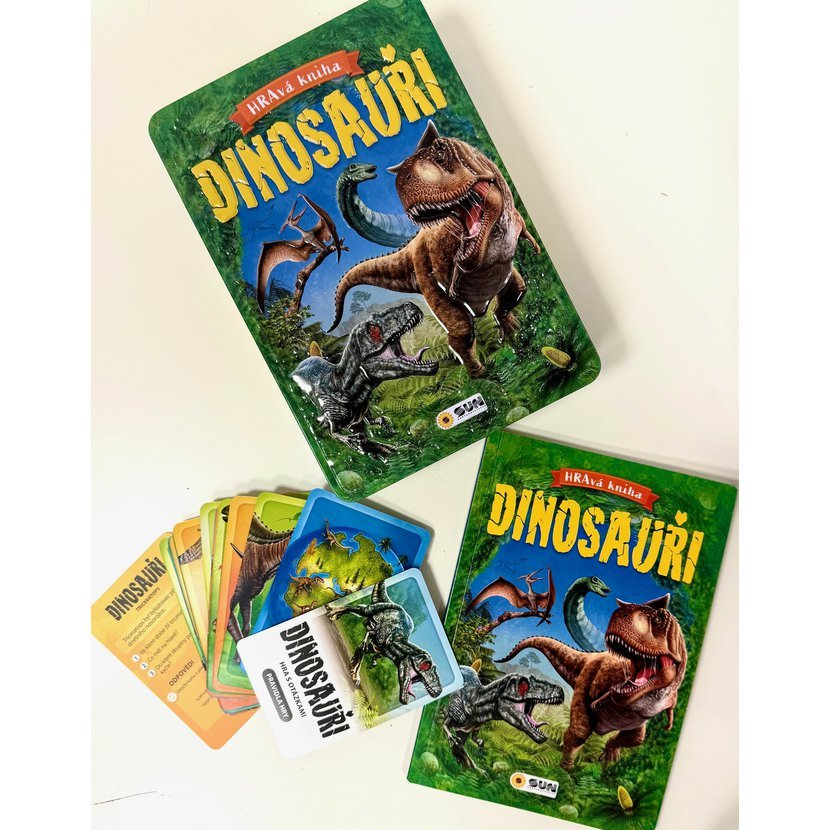 HRAvá kniha - DINOSAUŘI - Zábavná encyklopedie - hra - plechové krabici ...